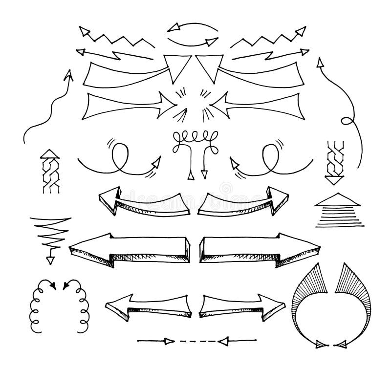 Set of Vector Arrows and Pointers, Hand Drawing Stock Vector ...