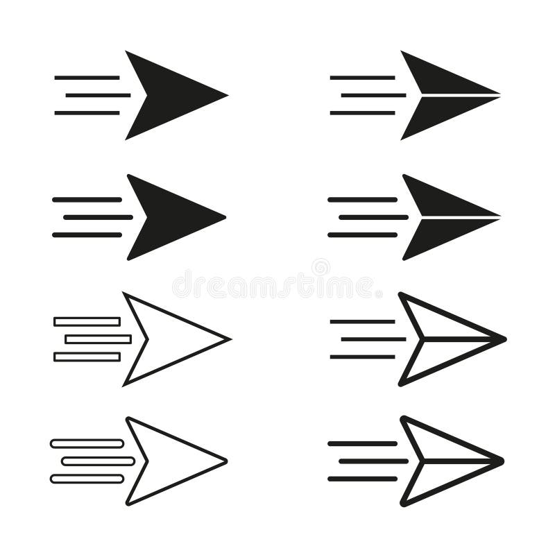 Set of Vector Arrows Showing Movement in Black and White. Simple and ...