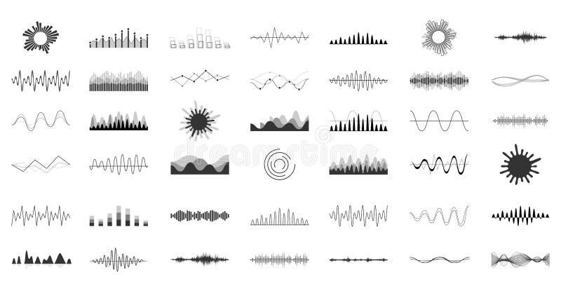 Sound Waves Flat Line Icons Set. Vibration, Soundwave, Audio Voice ...