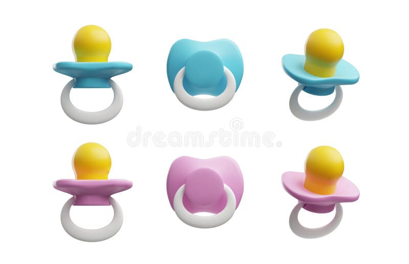 Set of Pink and Blue 3D Vector Baby Pacifiers from Different Angles ...