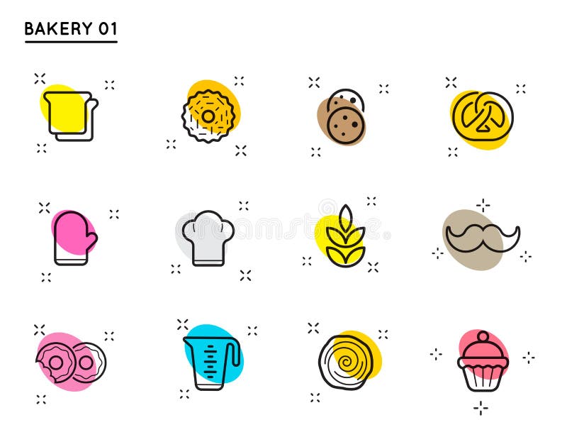 Set of Vector Bakery and Pastry Elements Stock Vector - Illustration of ...