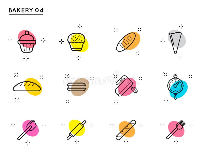 Set of Vector Bakery and Pastry Elements Stock Vector - Illustration of ...