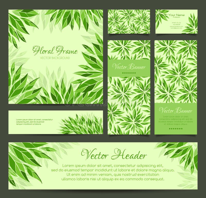 Vector Headers With Green Leaves Stock Vector - Illustration of foliage ...