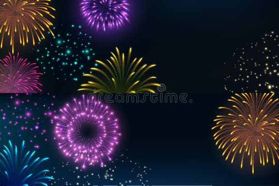 Set of Vector Banners with Realistic Multi-colored Fireworks on a Black ...