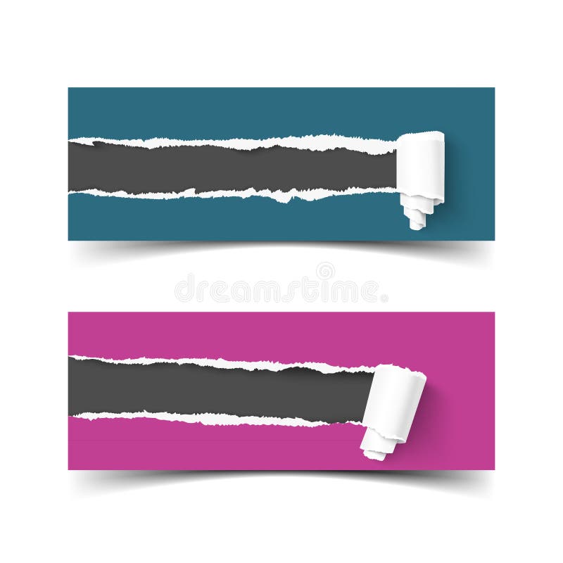 Set of Vector Banners Torn Paper with Scroll and Ripped Edges Stock ...