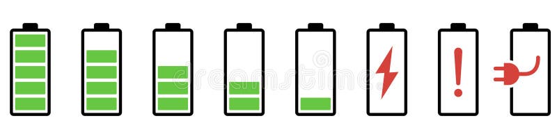 Set of Vector Battery Charging Icons. Battery Level Symbols. Fast ...
