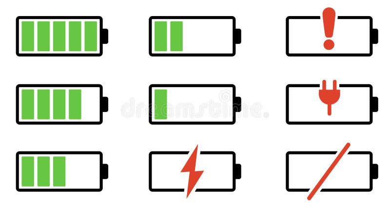 Set of Vector Battery Charging Icons. Battery Level Symbols. Fast ...