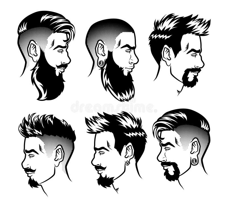 Set of Vector Bearded Men Faces Profile Hipsters Heads with Different ...