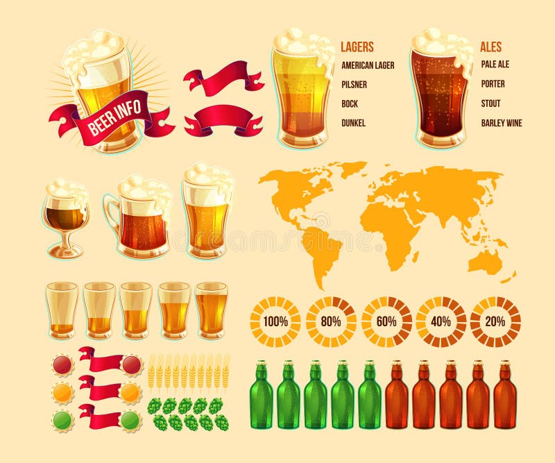 Set of Beer Infographic Elements with Icons Stock Vector - Illustration ...