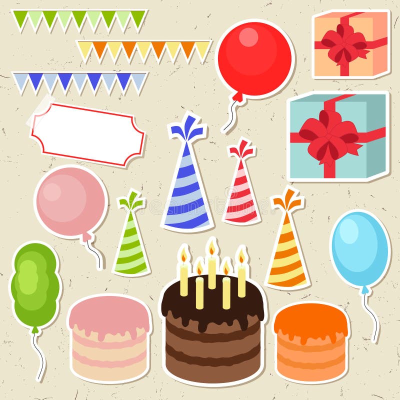 Birthday Party Design Elements Stock Vector - Illustration of child ...