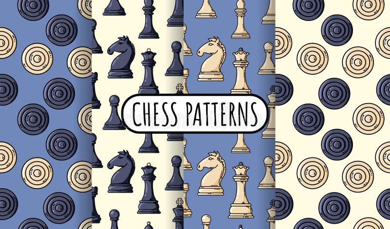 Set of Vector Black Chess Pieces Seamless Patterns. Collection of Chess ...