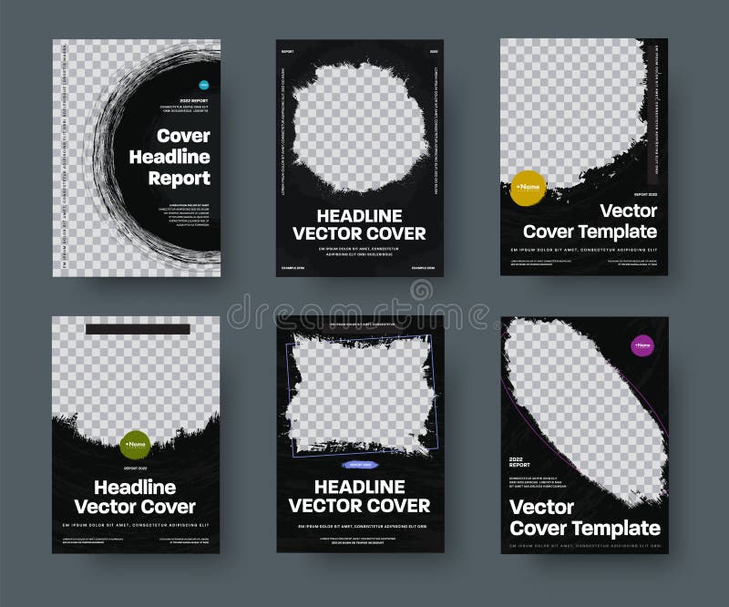 Set of Vector Black Covers with Different Grunge Elements for Photo ...