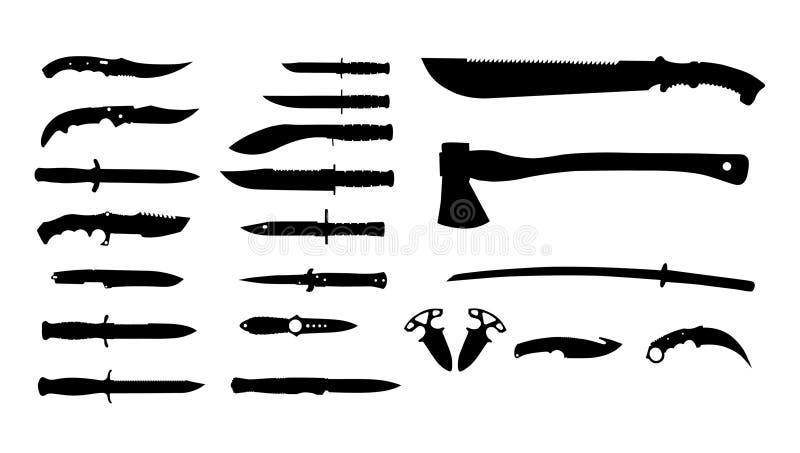 Set of Vector Black Silhouettes of Cold Weapons Stock Vector ...