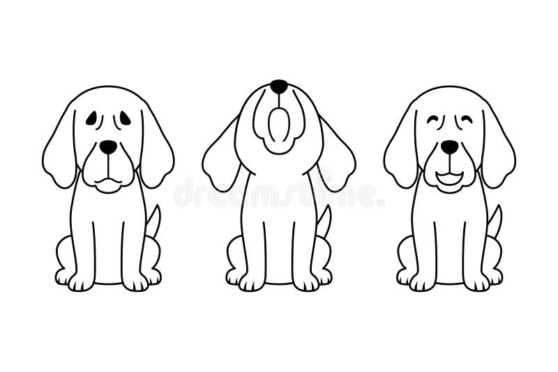 Set of Vector Black and White Cartoon Character Great Dane Dog Stock ...