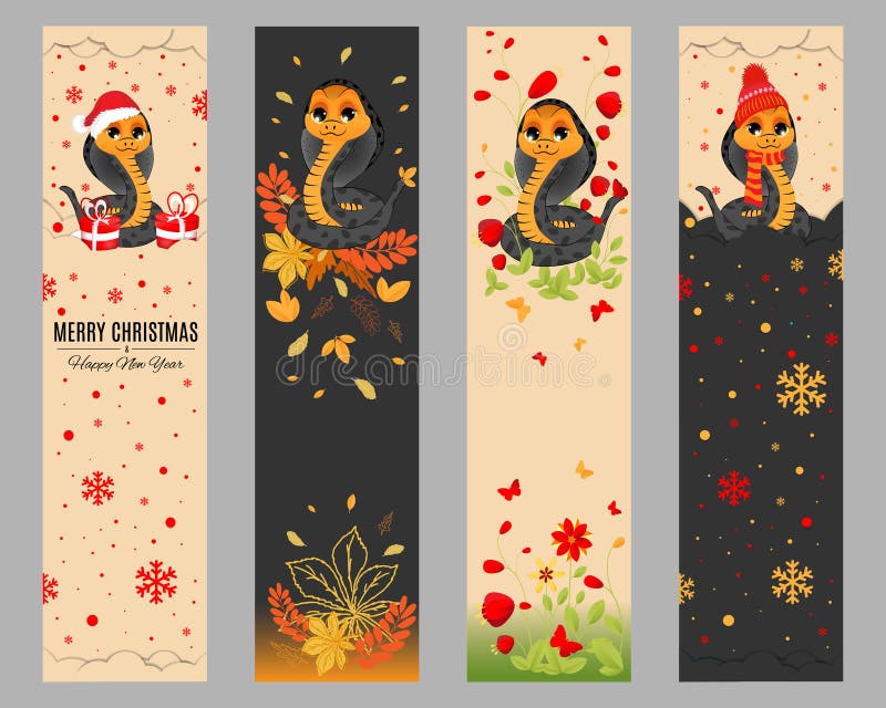 Set of Vector Bookmarks with Symbol of 2025 Year Snake. Cute Little ...