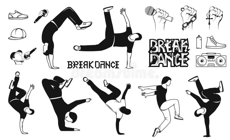 Set of Vector Breakdance Man Silhouettes Stock Illustration ...