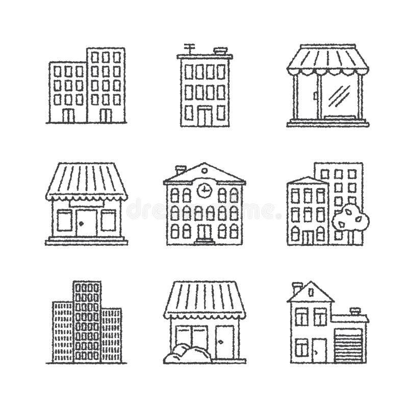 Set of Vector Building Icons in Sketch Style Stock Vector ...