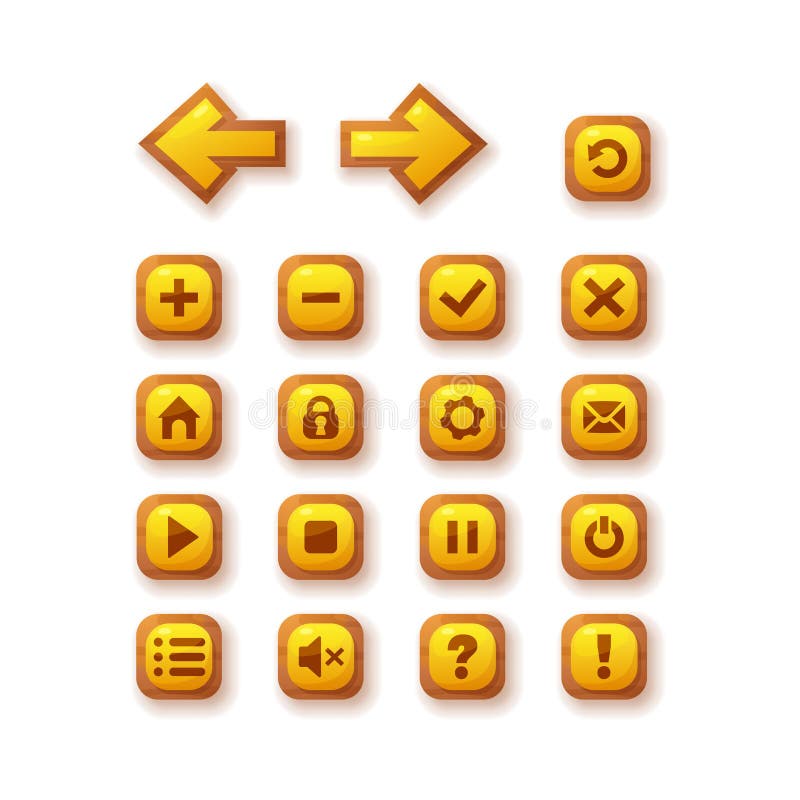 Set of Vector Buttons for Ui Game Design User Interface, Yellow Keyboard Items for Menu, Control ...