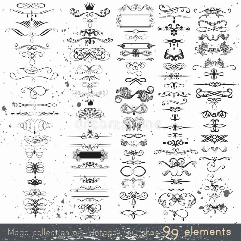 Calligraphic Elements. Vintage Frame Border Scroll Floral Ornament. Decorative Design Element ...