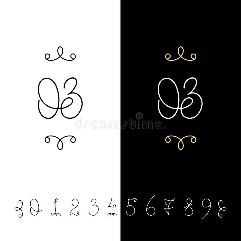 Set of Vector Calligraphy Numbers from 0 To 9. Lined Ornate Monogram ...