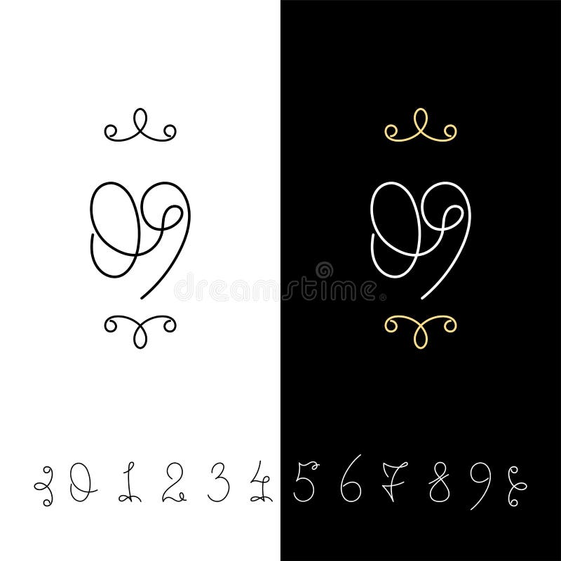 Set of Vector Calligraphy Numbers from 0 To 9. Lined Ornate Monogram ...
