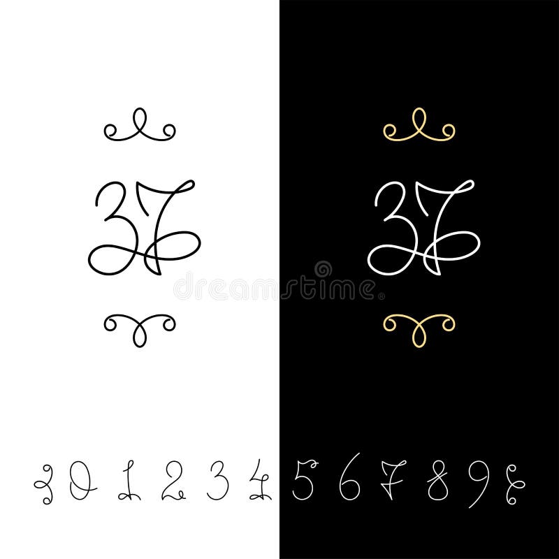 Set of Vector Calligraphy Numbers from 0 To 9. Lined Ornate Monogram ...