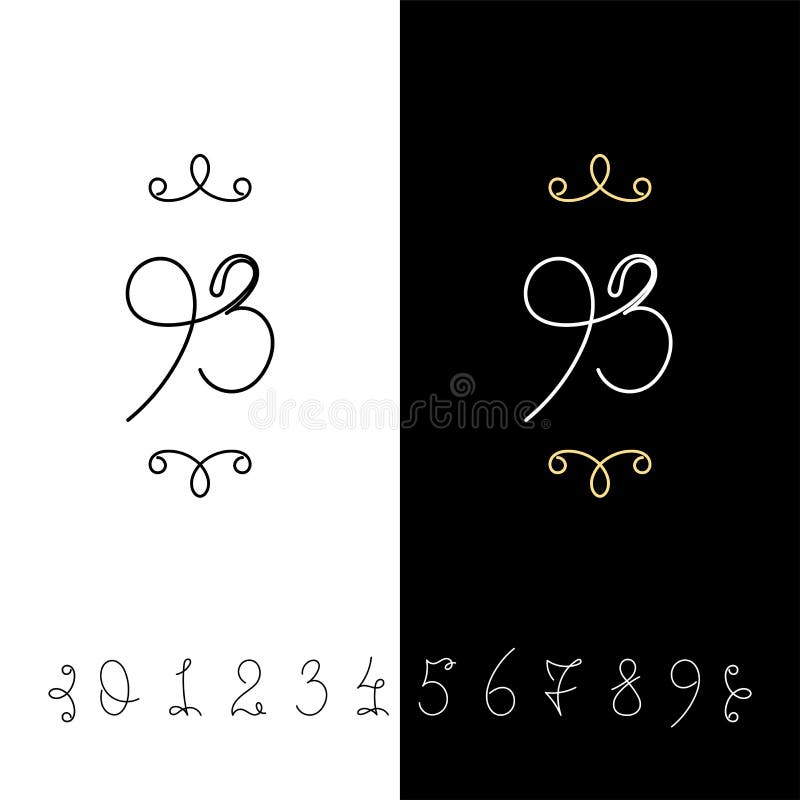 Set of Vector Calligraphy Numbers from 0 To 9. Lined Ornate Monogram ...