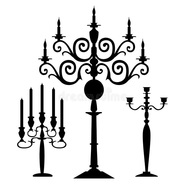 Set of Vector Candelabra Silhouettes Stock Vector - Illustration of ...