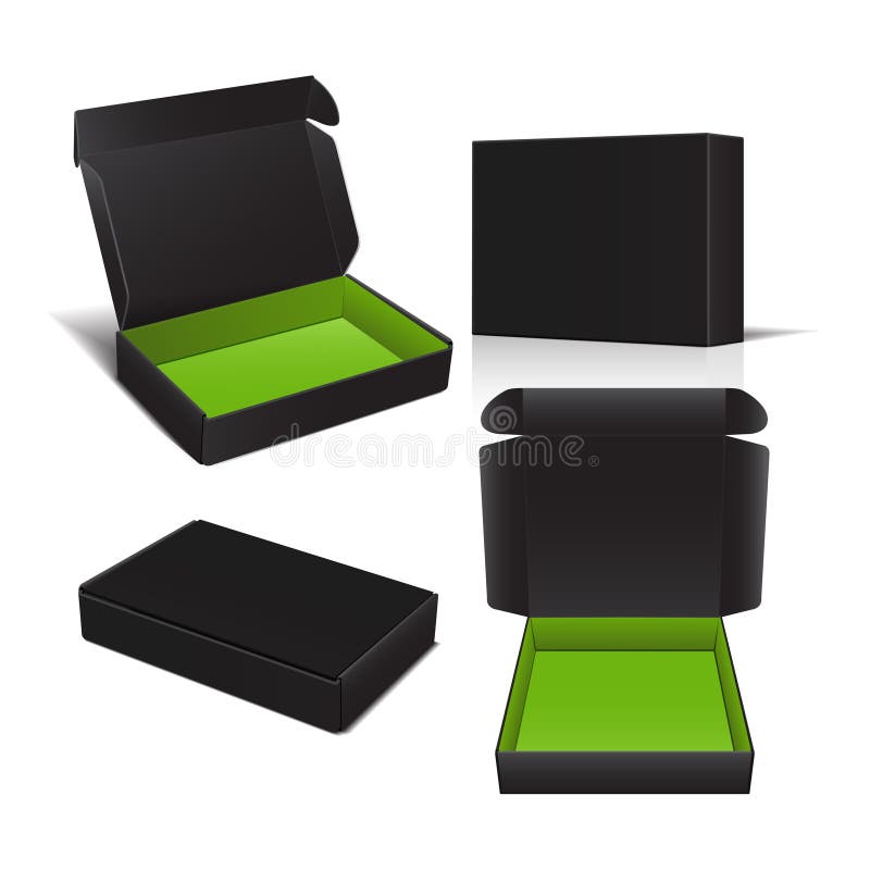 Set of Vector Cardboard Box. Black Package for Software, Electronic ...