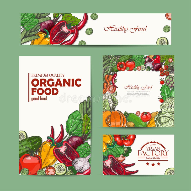 Set of Vector Cards with Fresh and Healthy Vegetables Stock Vector ...