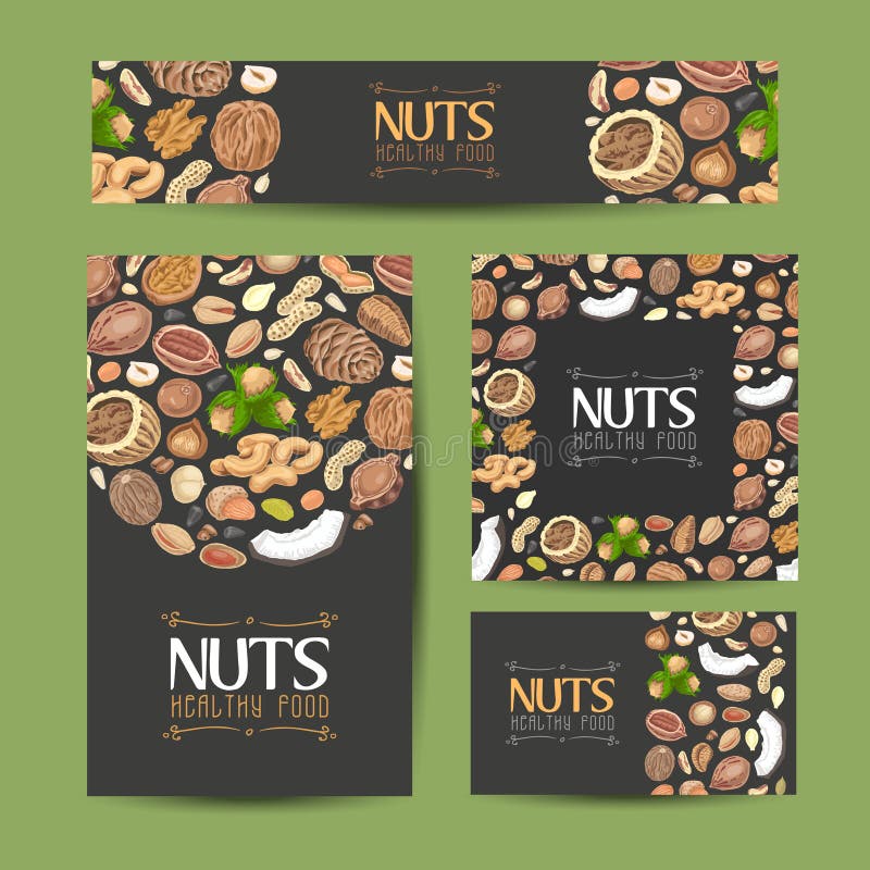Set of Vector Cards with Nuts and Seeds Stock Vector - Illustration of ...