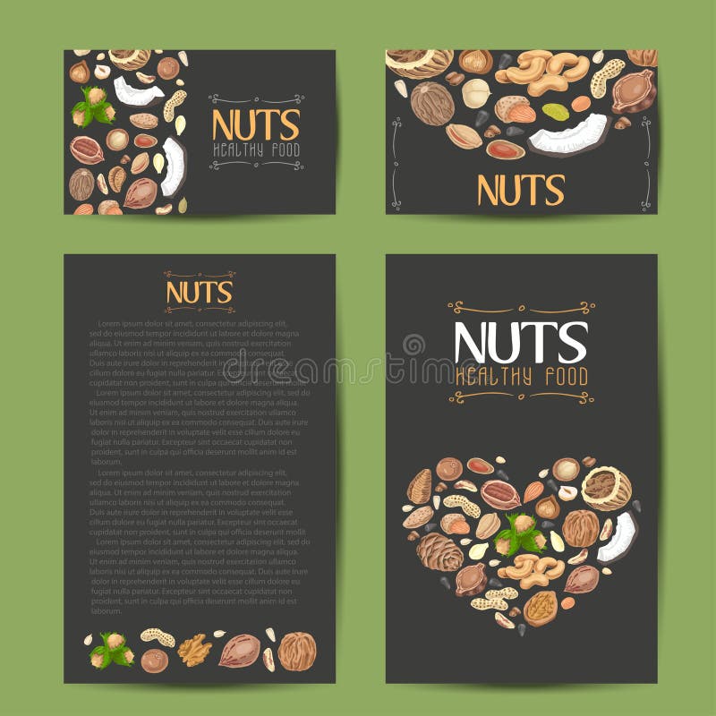 Set of Vector Cards with Nuts and Seeds Stock Vector - Illustration of ...