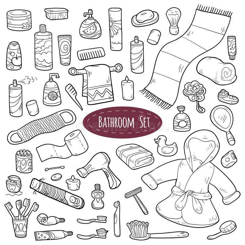 Set Of Vector Cartoon Bathroom Elements And Personal Hygiene Items