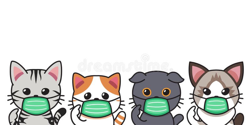 Set of Vector Cartoon Character Cats Wearing Protective Face Masks ...
