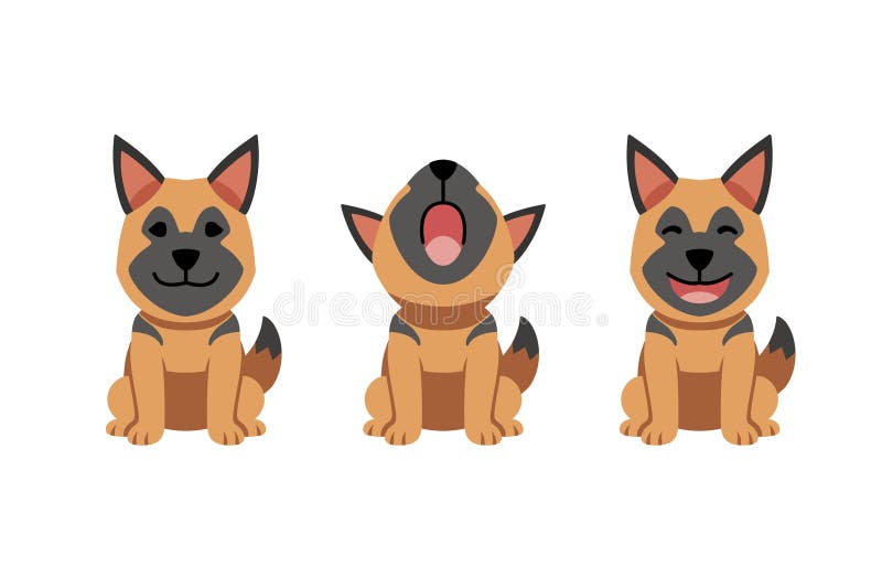 Set of Vector Cartoon Character Cute German Shepherd Dog Stock Vector ...