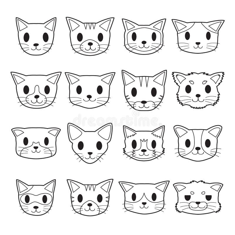 Set of Vector Cartoon Different Type Cat Faces Stock Vector ...