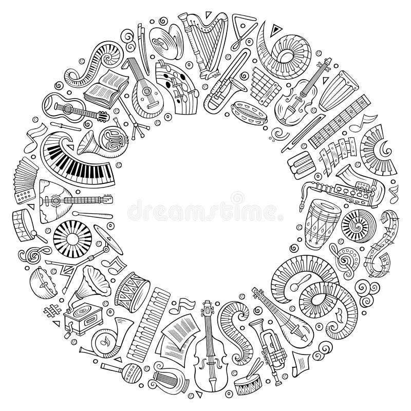 Set of Vector Cartoon Doodle Classic Musical Instruments and Objects ...