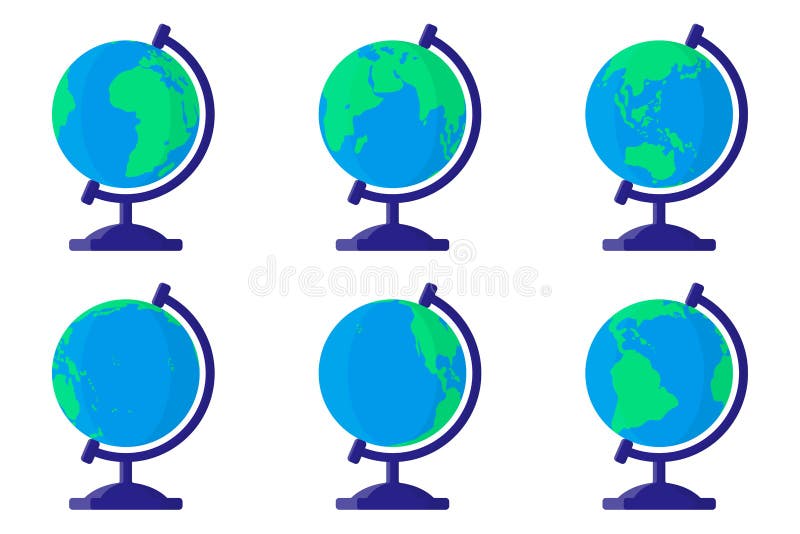 Set of Vector Cartoon Illustrations with Desktop School Earth Globe ...