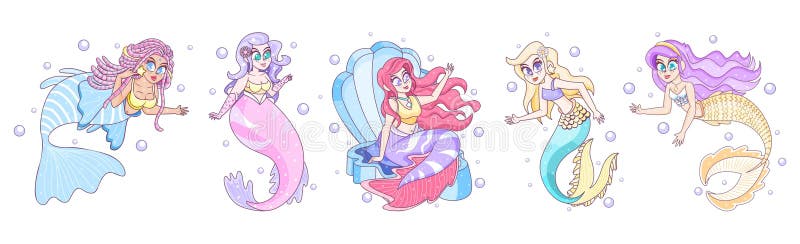 Set Vector Cartoon Mermaid Character Isolated Illustration Stock Vector ...