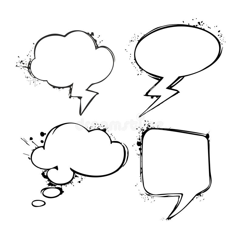 Set of Vector Chat Ink Grunge Bubbles Stock Vector - Illustration of ...