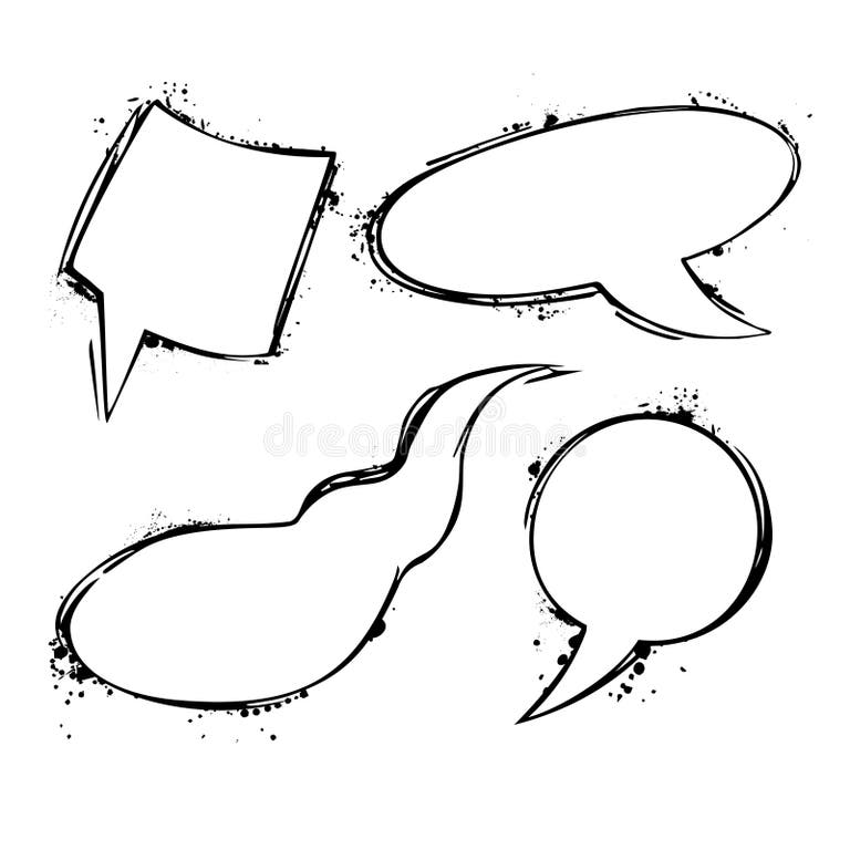 Set of Vector Chat Ink Grunge Bubbles Stock Vector - Illustration of ...