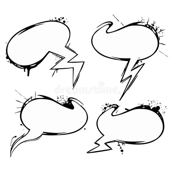 Set of Vector Chat Ink Grunge Bubbles Stock Vector - Illustration of ...