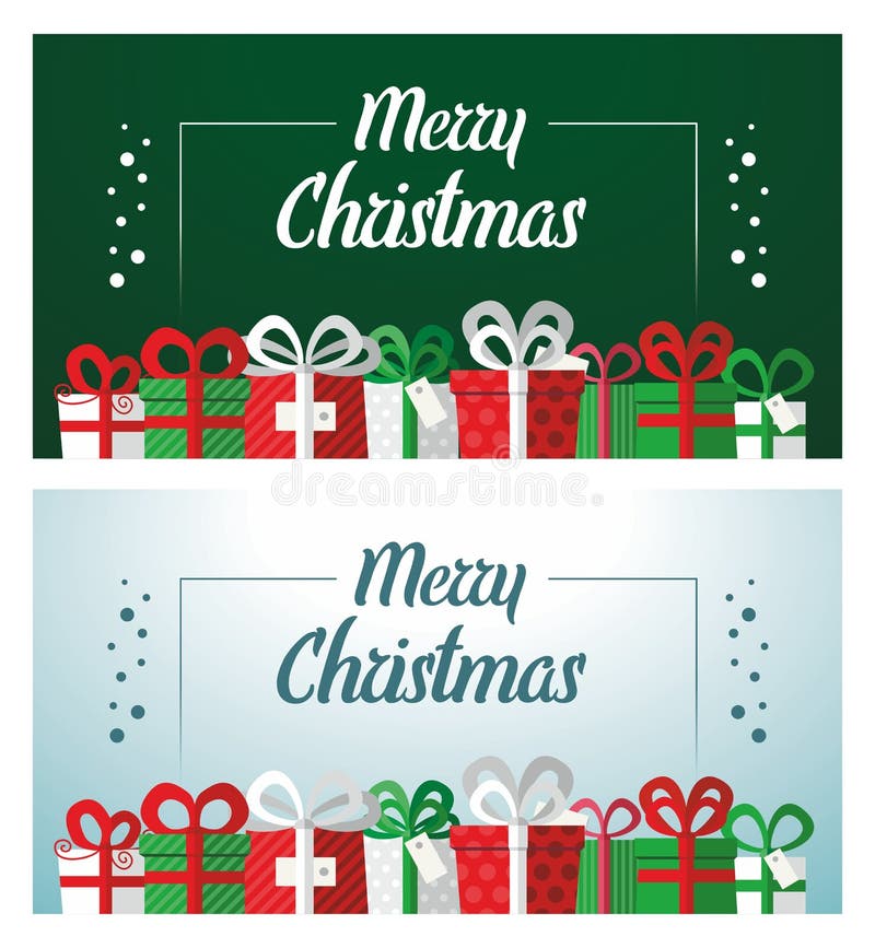 Christmas Banner Set, Retro Vector Design, Present Gift Set Stock ...