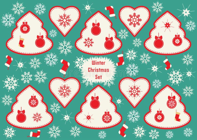 Set of Vector Christmas Patterns with Hearts and Christmas Trees. Stock ...