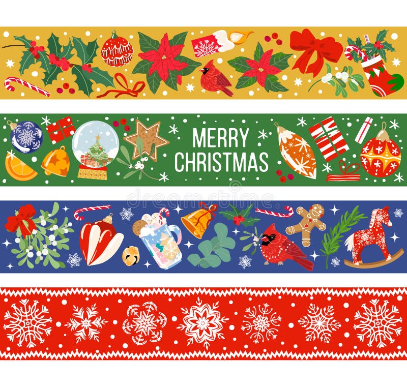 Set of Vector Christmas Washi Tapes, Masking Tapes, Elements, Cute ...