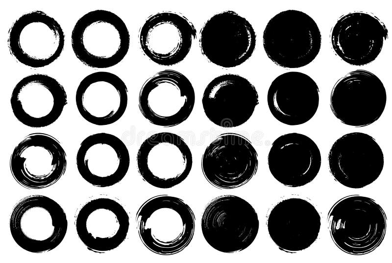 Set of Vector Circles with Irregular Stroke. Round Brushstroke ...