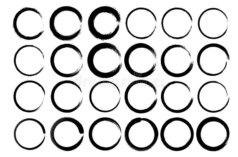 Set of Vector Circles with Irregular Stroke. Round Brushstroke ...
