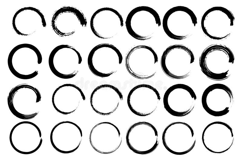 Set of Vector Circles with Irregular Stroke. Round Brushstroke ...