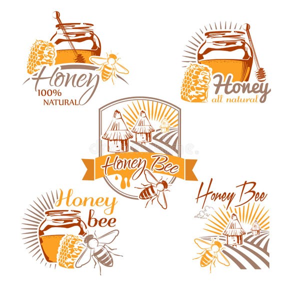 Set of Vector Colored Honey Labels, Logos, Badges and Design Ele Stock ...