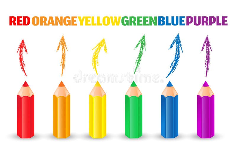 Set of Vector Colored Pencils with Arrows and Color Names. Stock ...